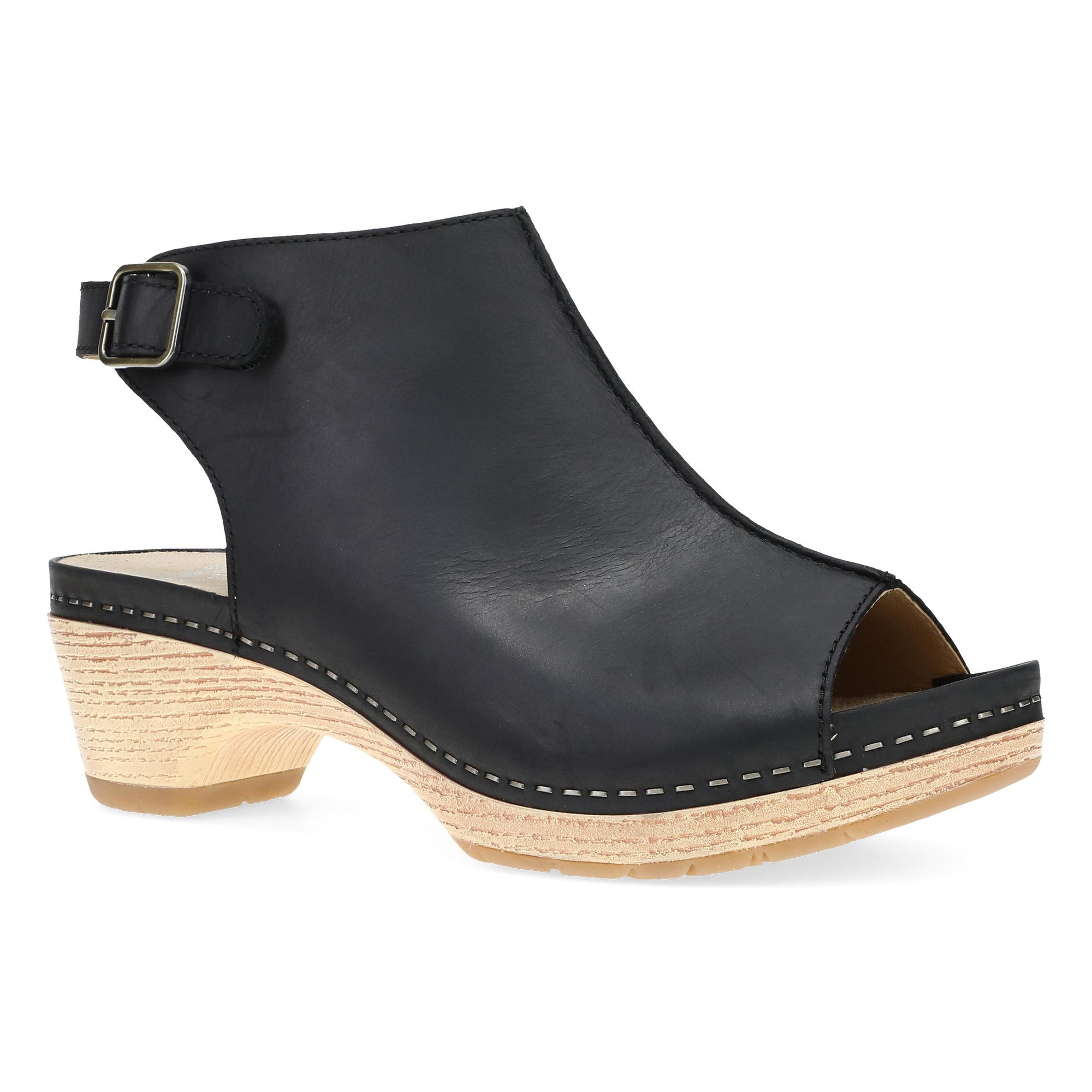 Dansko Lizzy: Black Oiled Pull Up Sandal