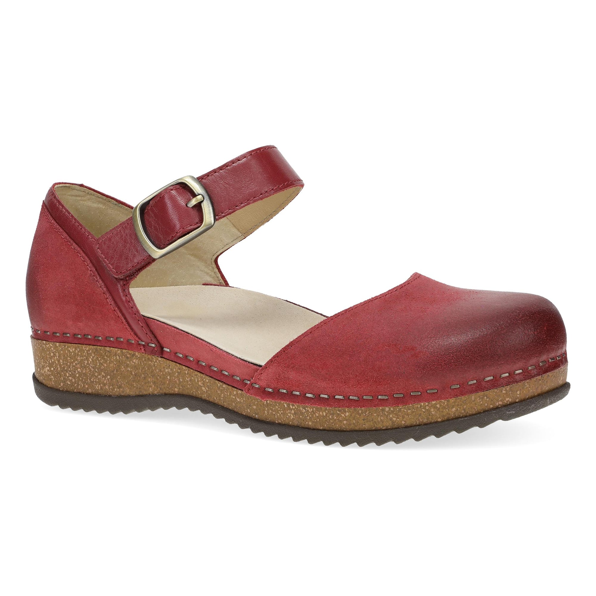 Dansko Mae: Red Burnished Suede Mary Jane